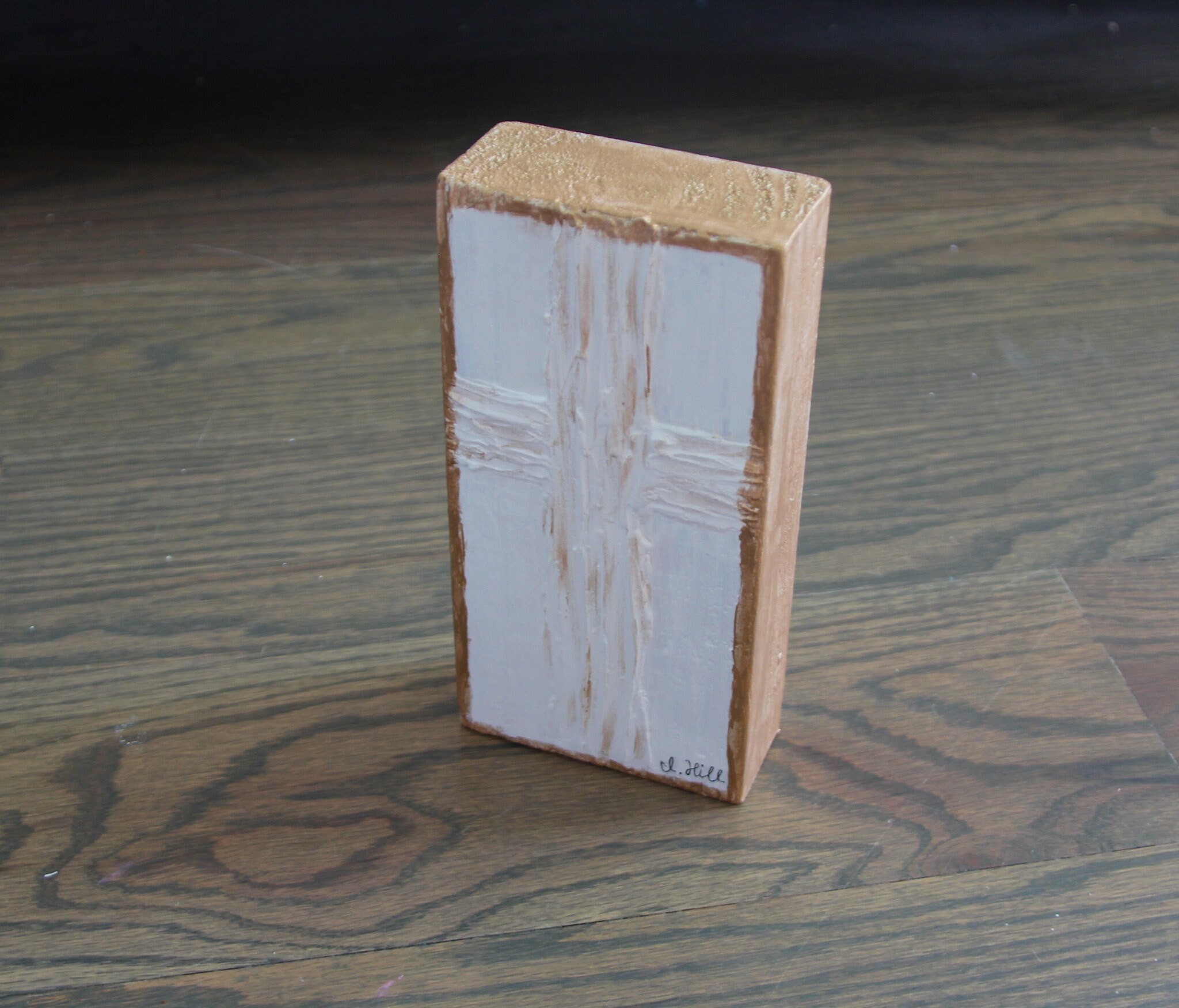 Hand Painted Wooden Gold Cross Block - Etsy