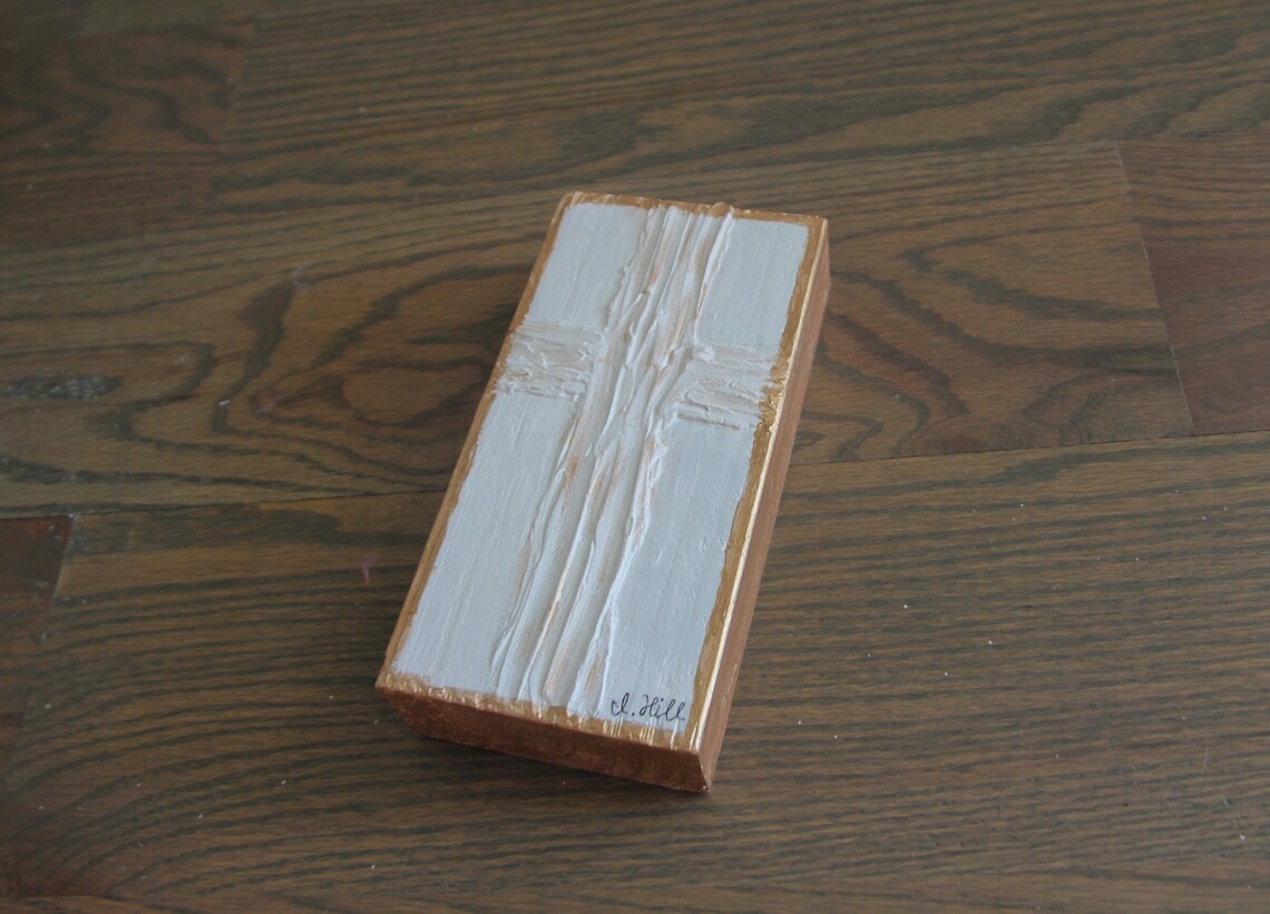 Hand Painted Wooden Gold Cross Block - Etsy