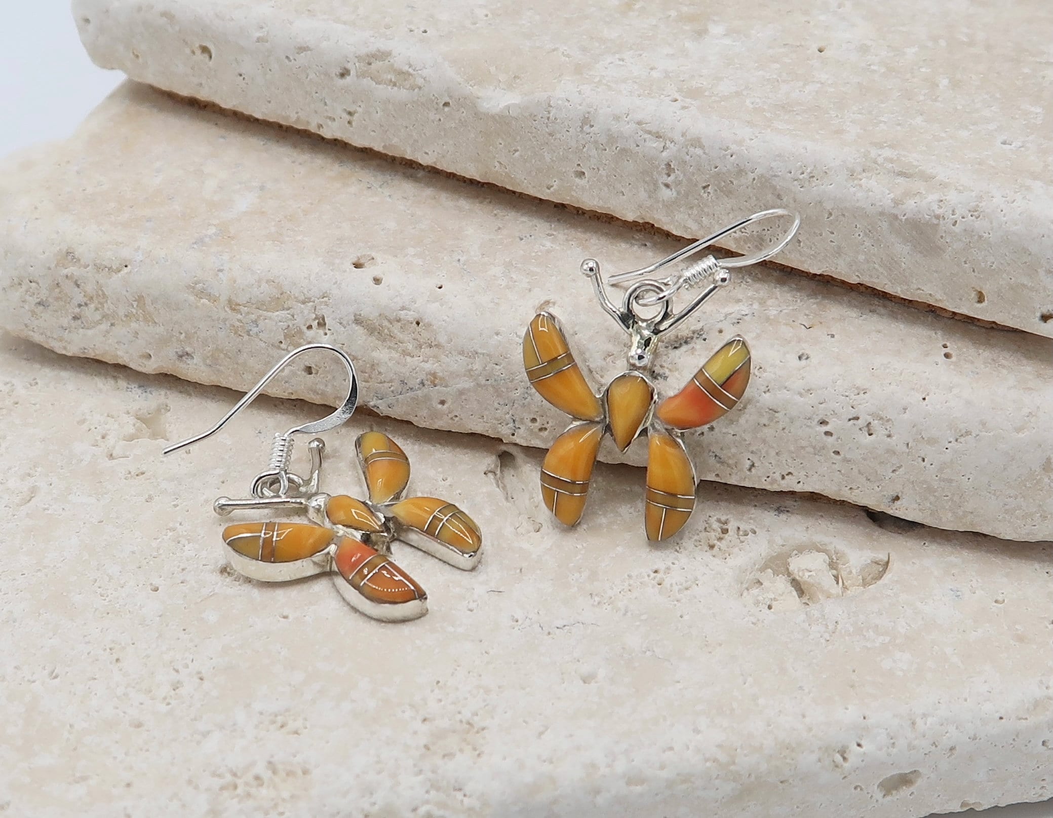 Sterling Silver Dangling Butterfly Earrings with Gemstone | Etsy