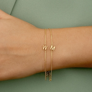 18k Gold Initial Bracelet: Personalized Letter Charm Bracelet, Custom ...