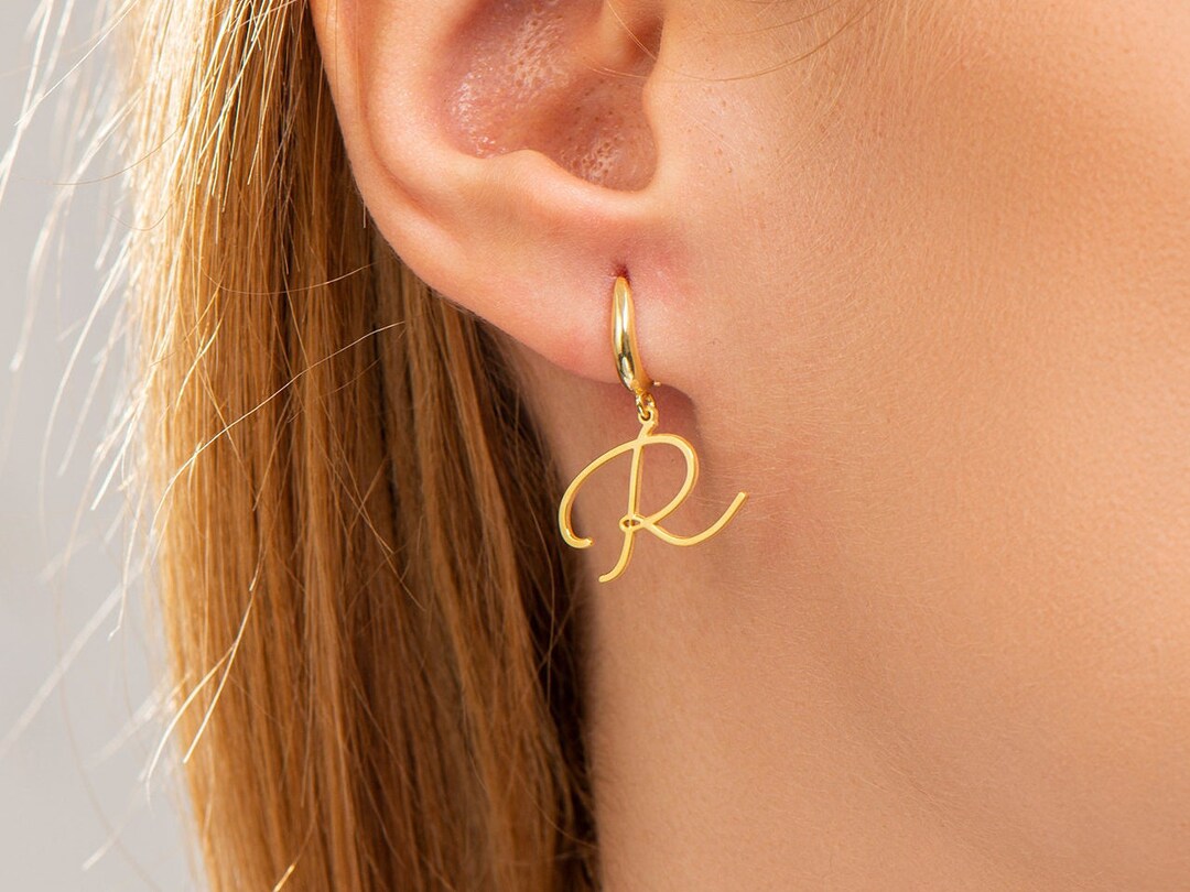 Initial Earrins Letter Earrings Personalized Jewelry Gold - Etsy