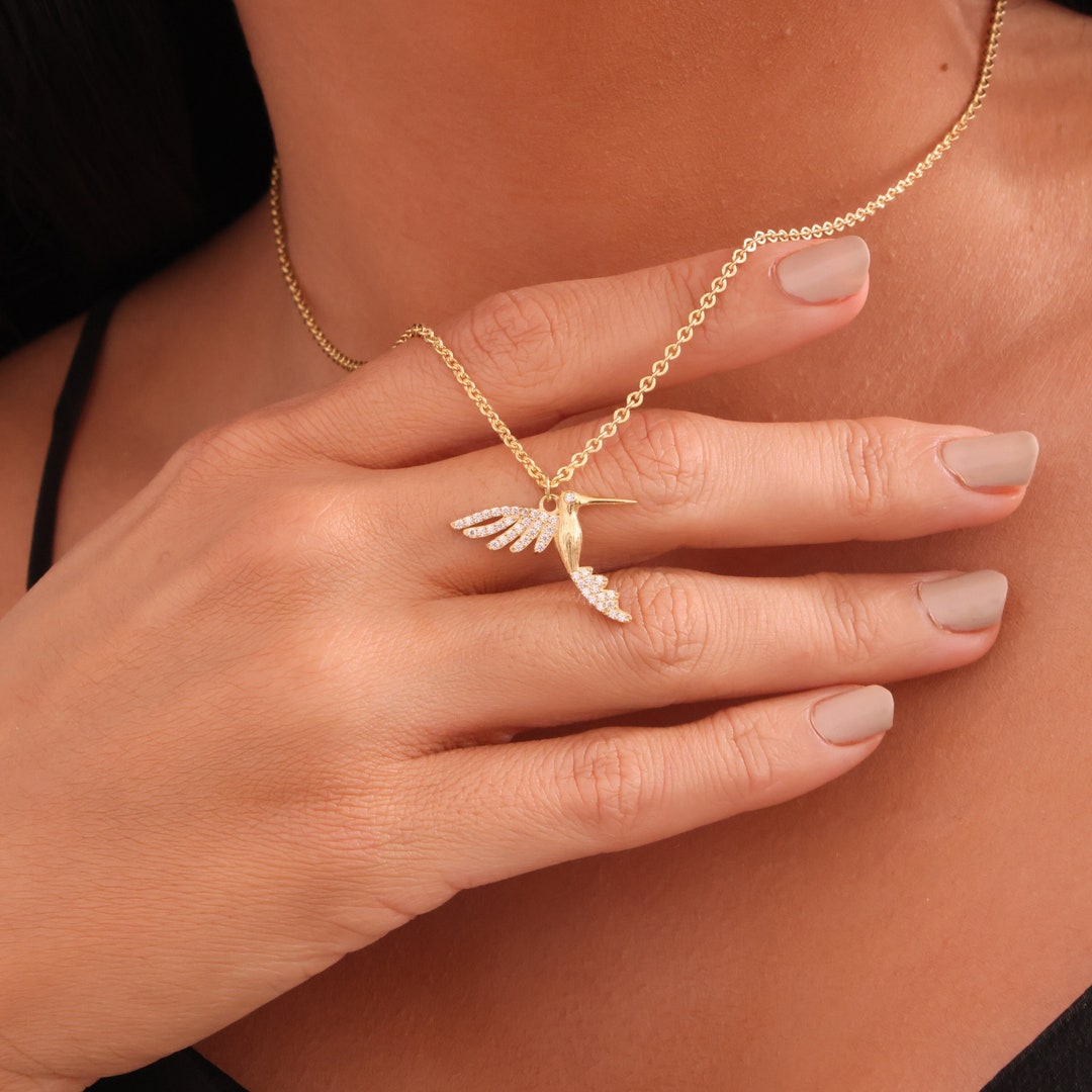 Diamond Hummingbird Necklace, Flying Bird Necklace, Elegant Bird ...