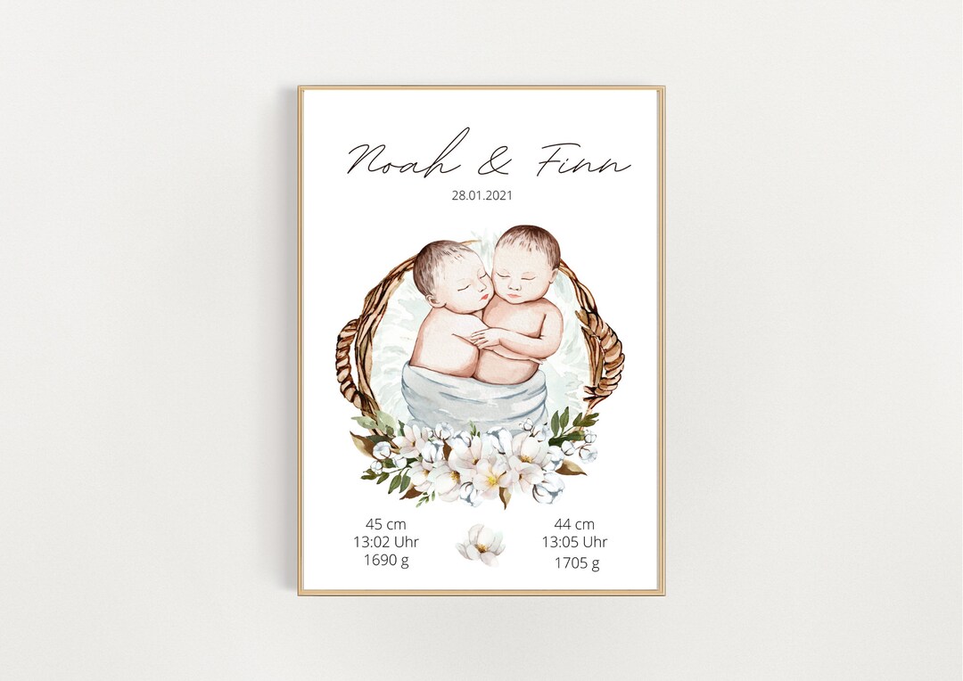 Birth Poster Twins Personalized Gift for Birth Nursery - Etsy