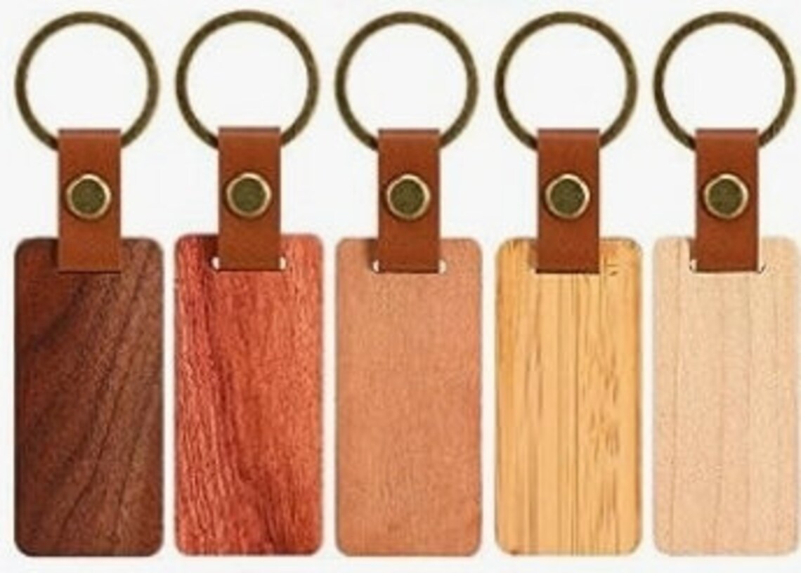 Laser Engraved Wooden Keychain With Leather Strap - Etsy