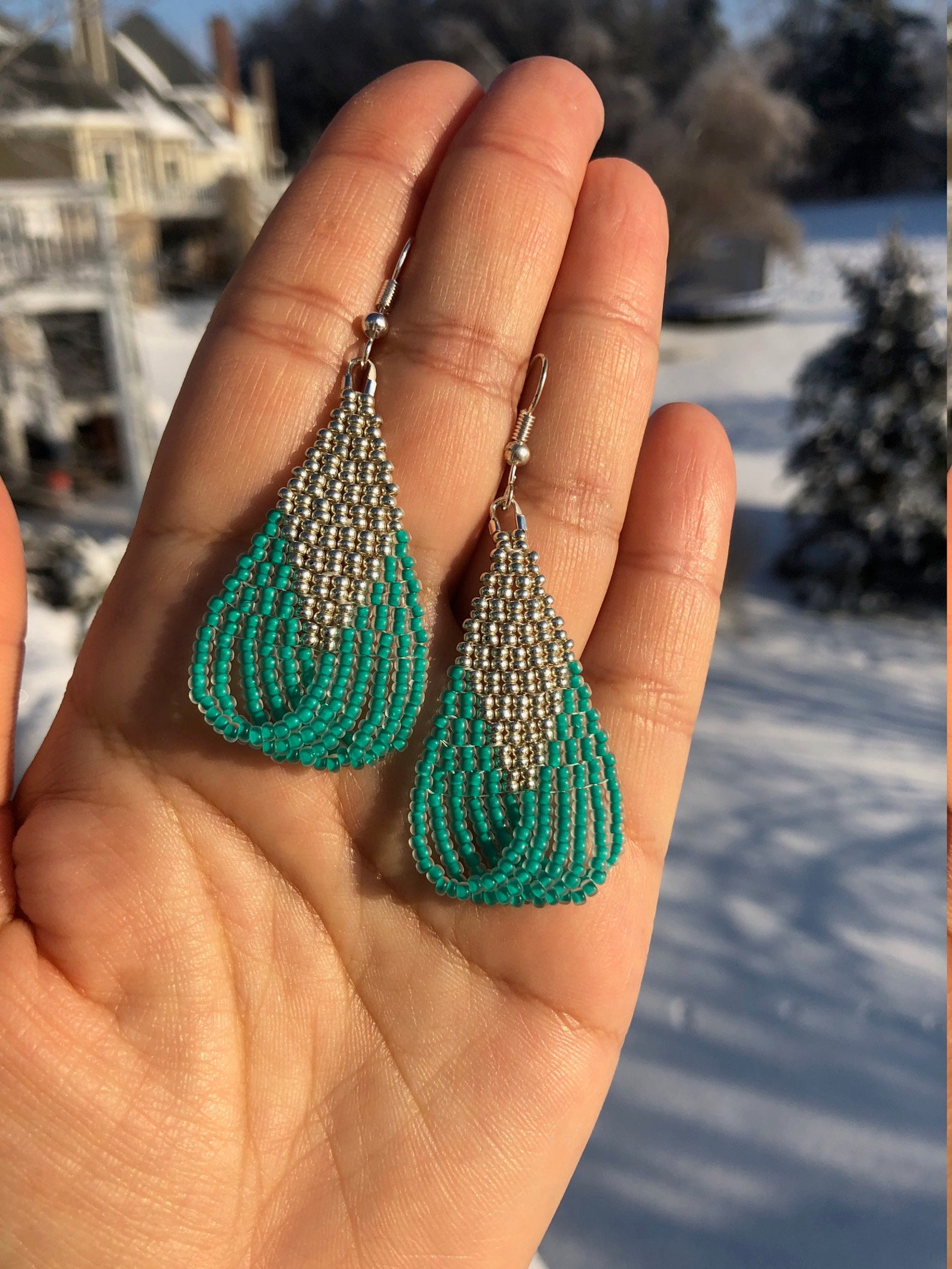 Silver Rhombus Beaded Earrings - Etsy