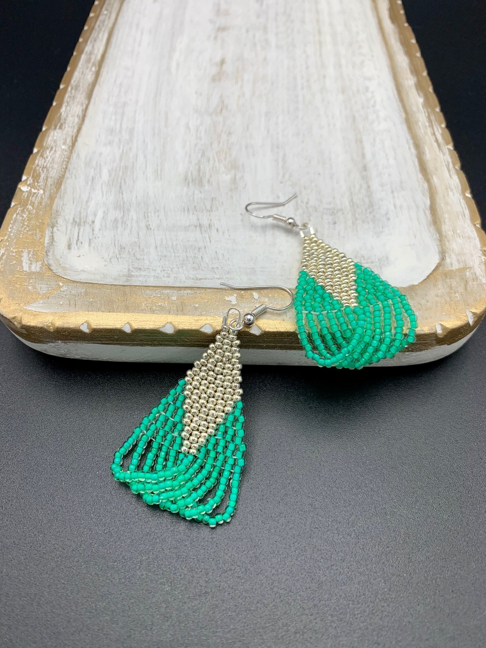 Silver Rhombus Beaded Earrings - Etsy