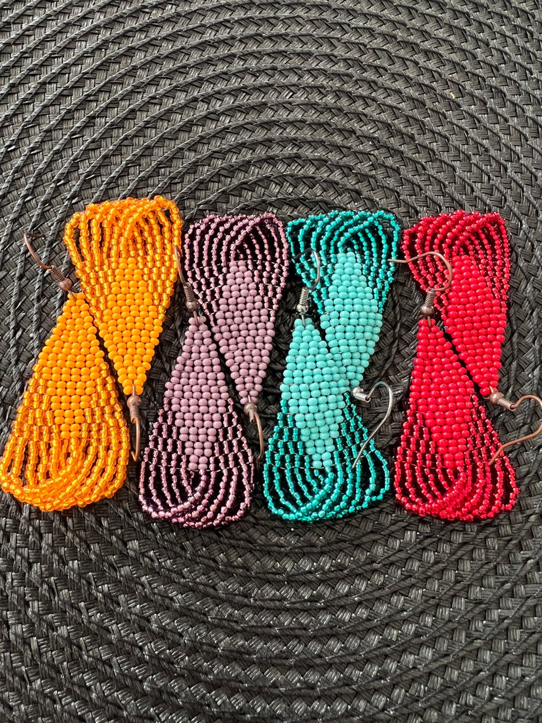 Colorful Seed Bead Rhombus Earrings: Handmade Boho Drop Earrings - Etsy