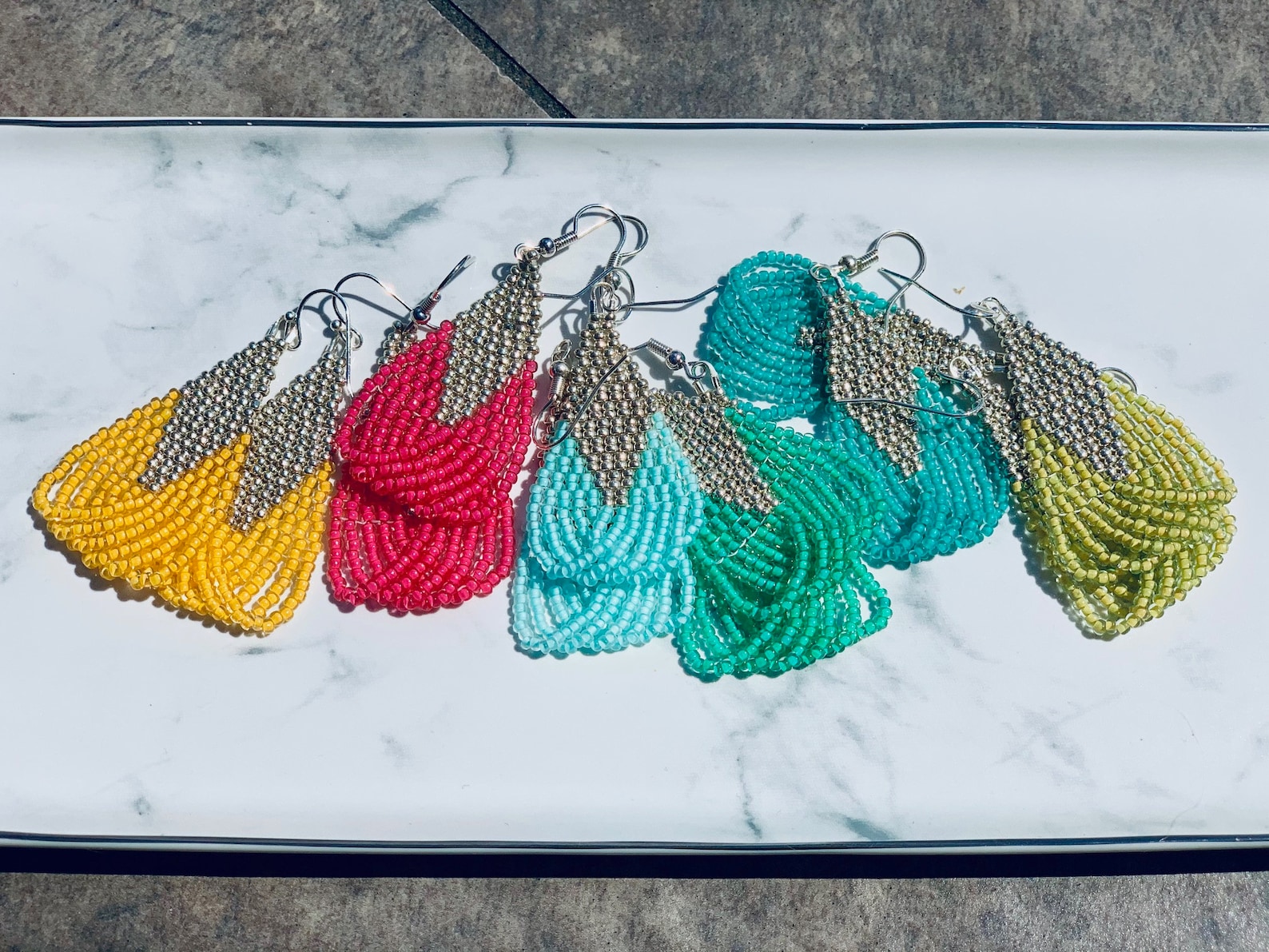 Silver Rhombus Beaded Earrings - Etsy