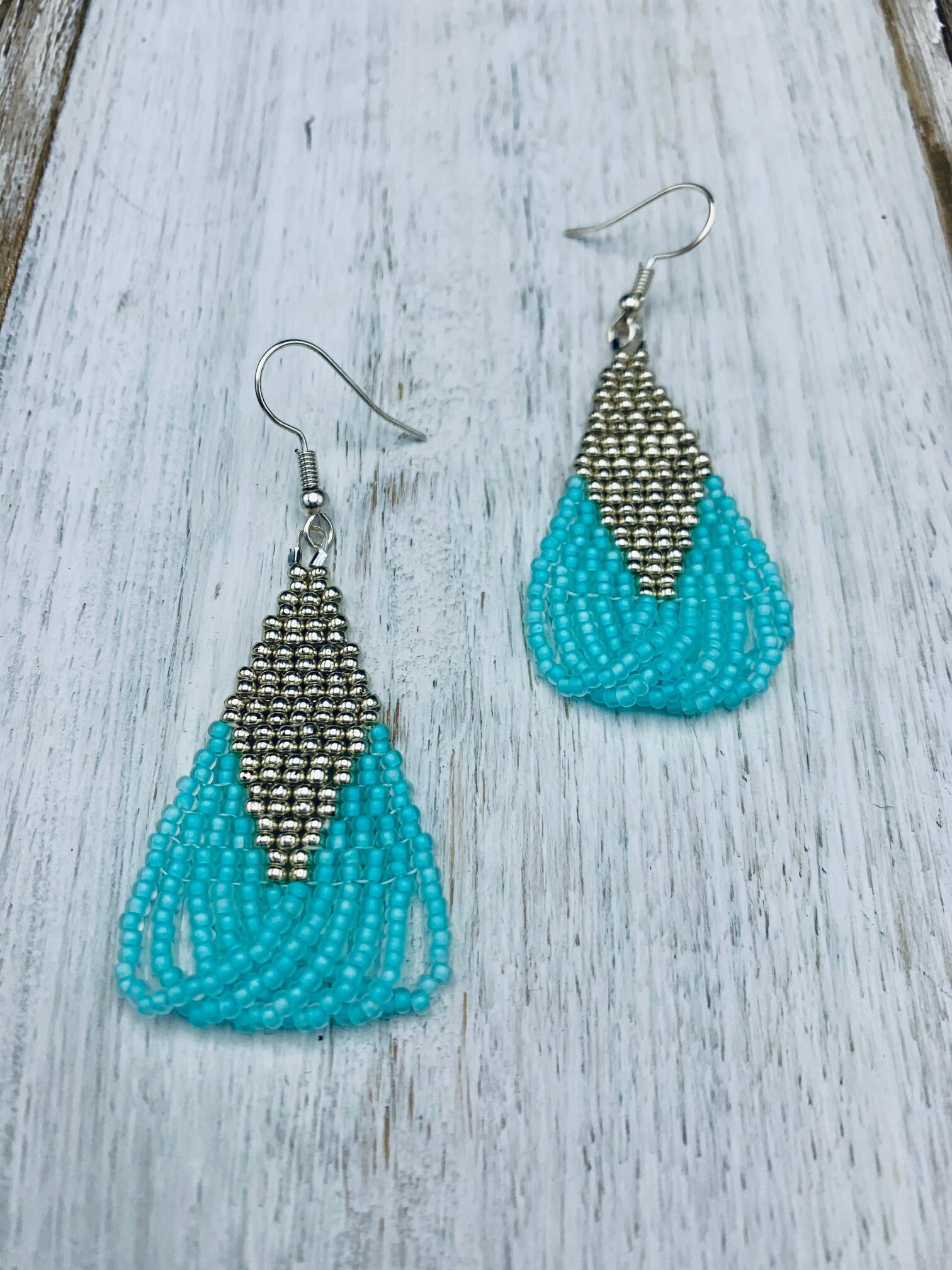 Silver Rhombus Beaded Earrings - Etsy