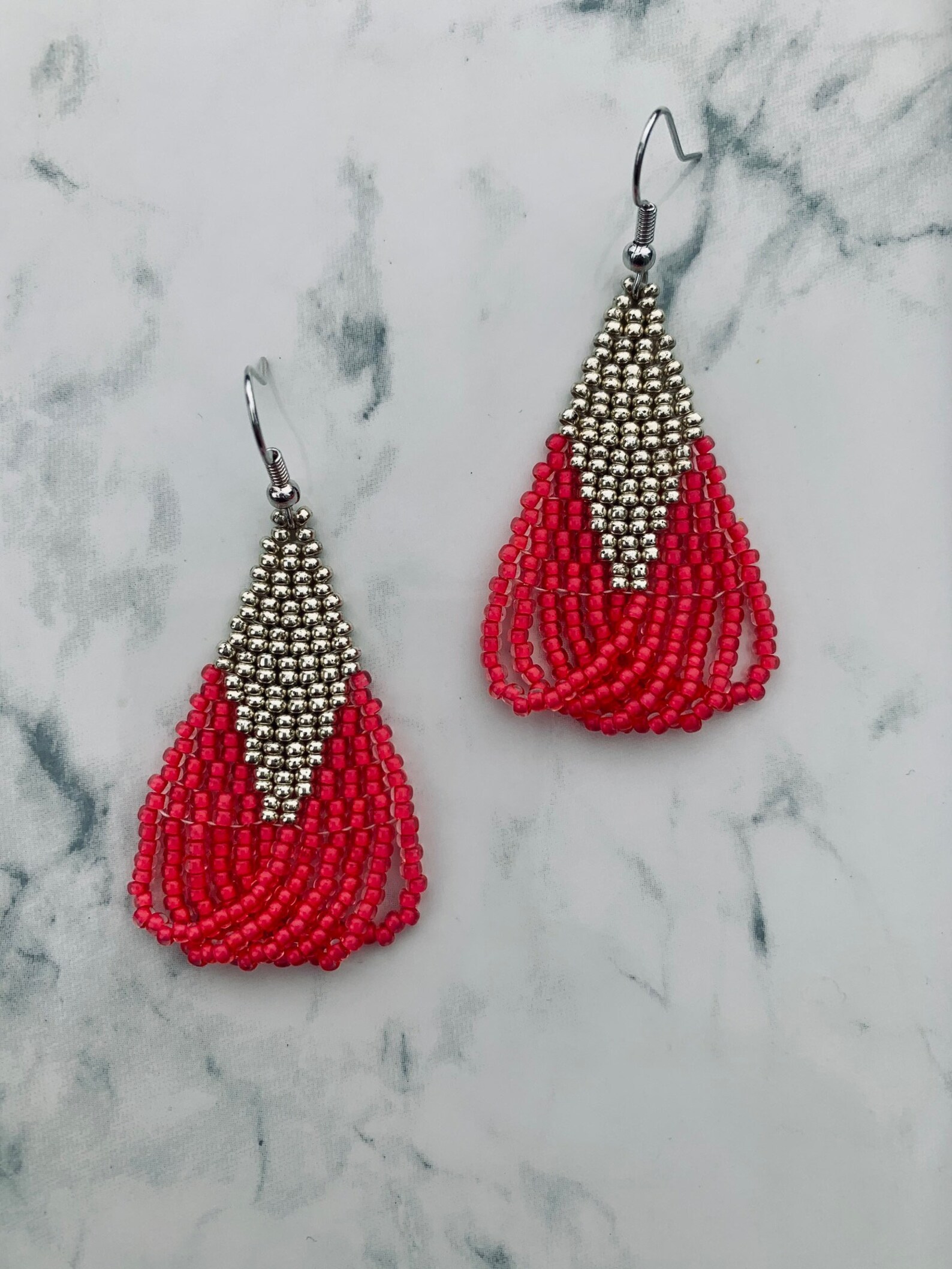 Silver Rhombus Beaded Earrings - Etsy