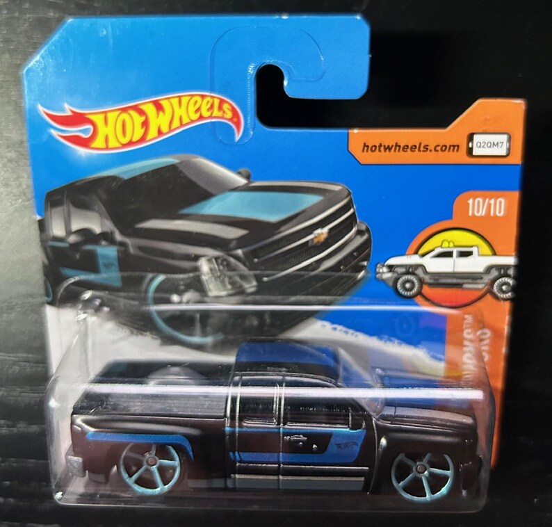 Hot Wheels Chevy Silverado Pickup-black With Blue Stripe-short Card-hw ...
