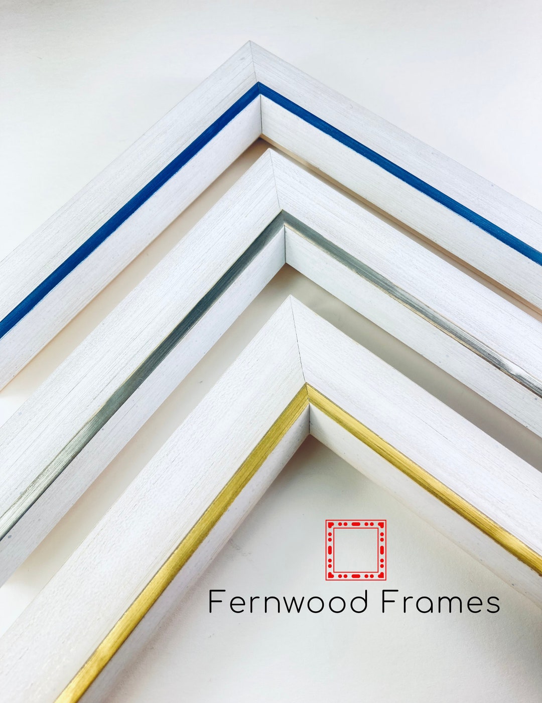 White Distressed Picture Frame Sloped White Metallic Custom Picture ...