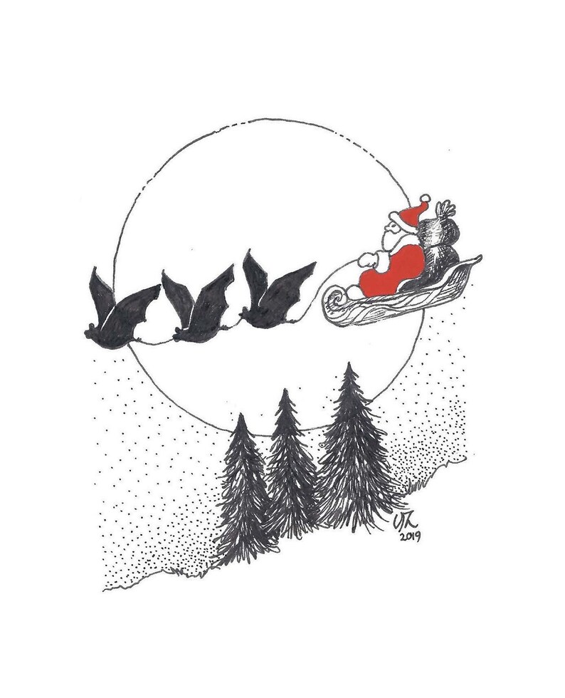 Pack of 5 Bat Inspired Christmas Cards Featuring an Original Bat ...
