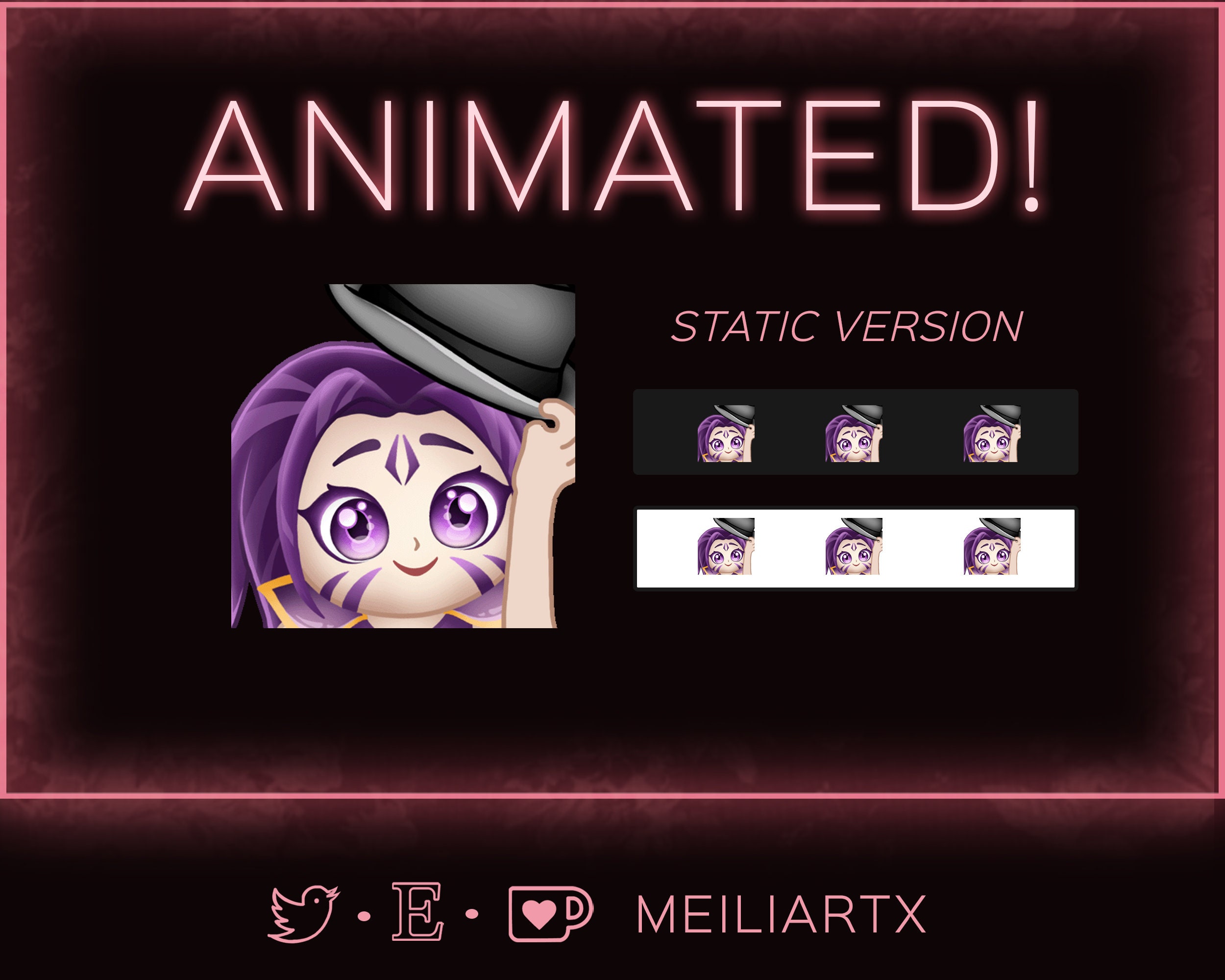 ANIMATED EMOTE Chibi Kaisa Fedora Tip League of Legends Purple Hair ...