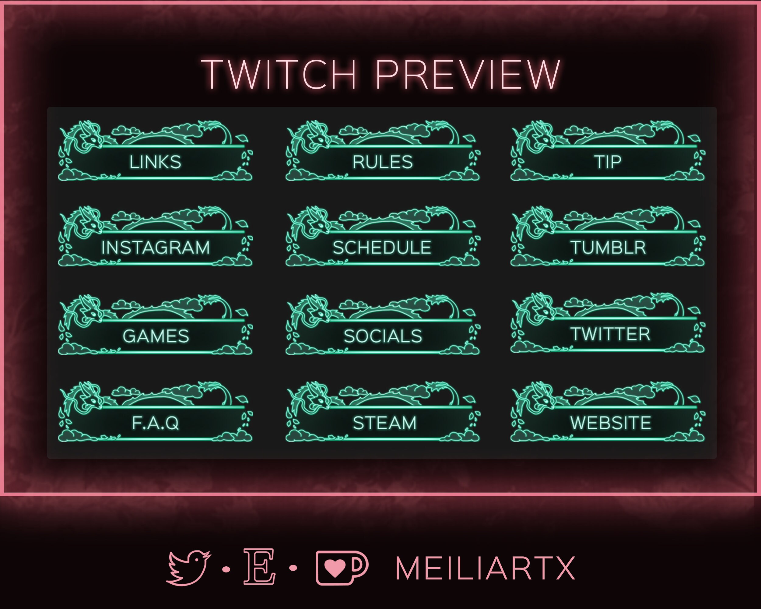 STREAM PANELS Neon Cyan Serpent Dragon Fantasy Clouds, Streamer ...