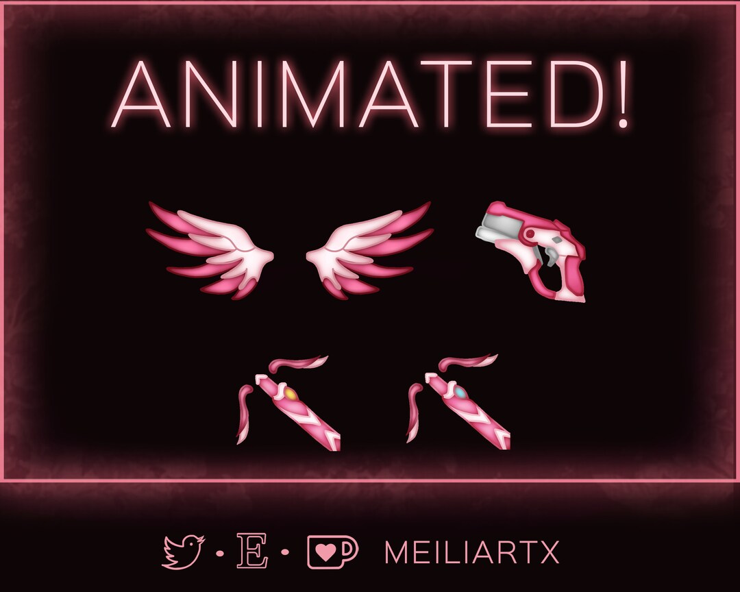 ANIMATED EMOTE SET Pink Mercy Overwatch Angel Cute Wings Staff Gun ...