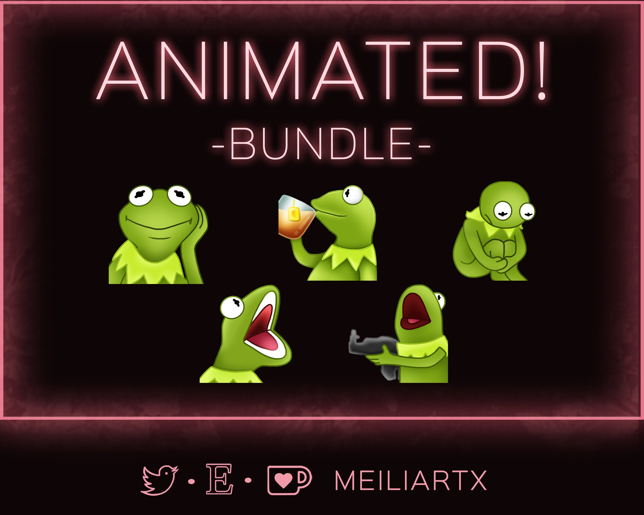 ANIMATED EMOTE SET Kermit Frog Meme Set Stare Tea Cry // Twitch Discord Stream - Etsy