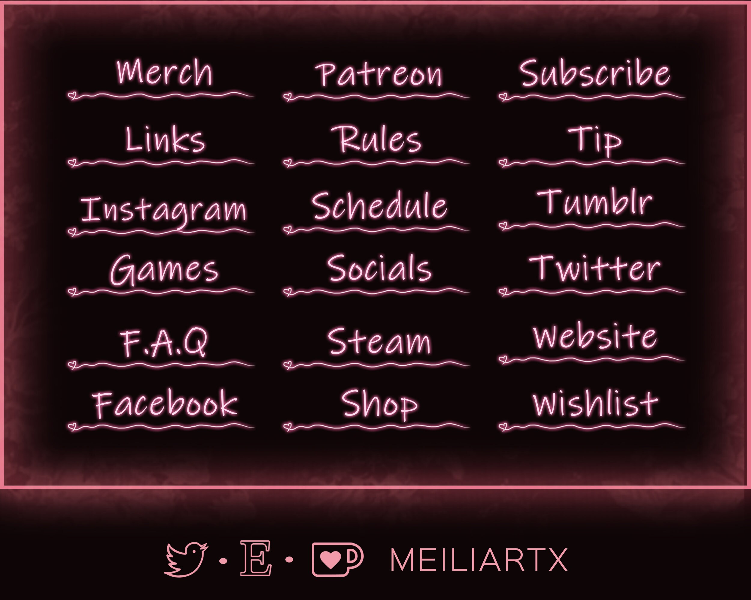 STREAM PANELS Pink Neon Heart Streamer Graphics // Twitch - Etsy