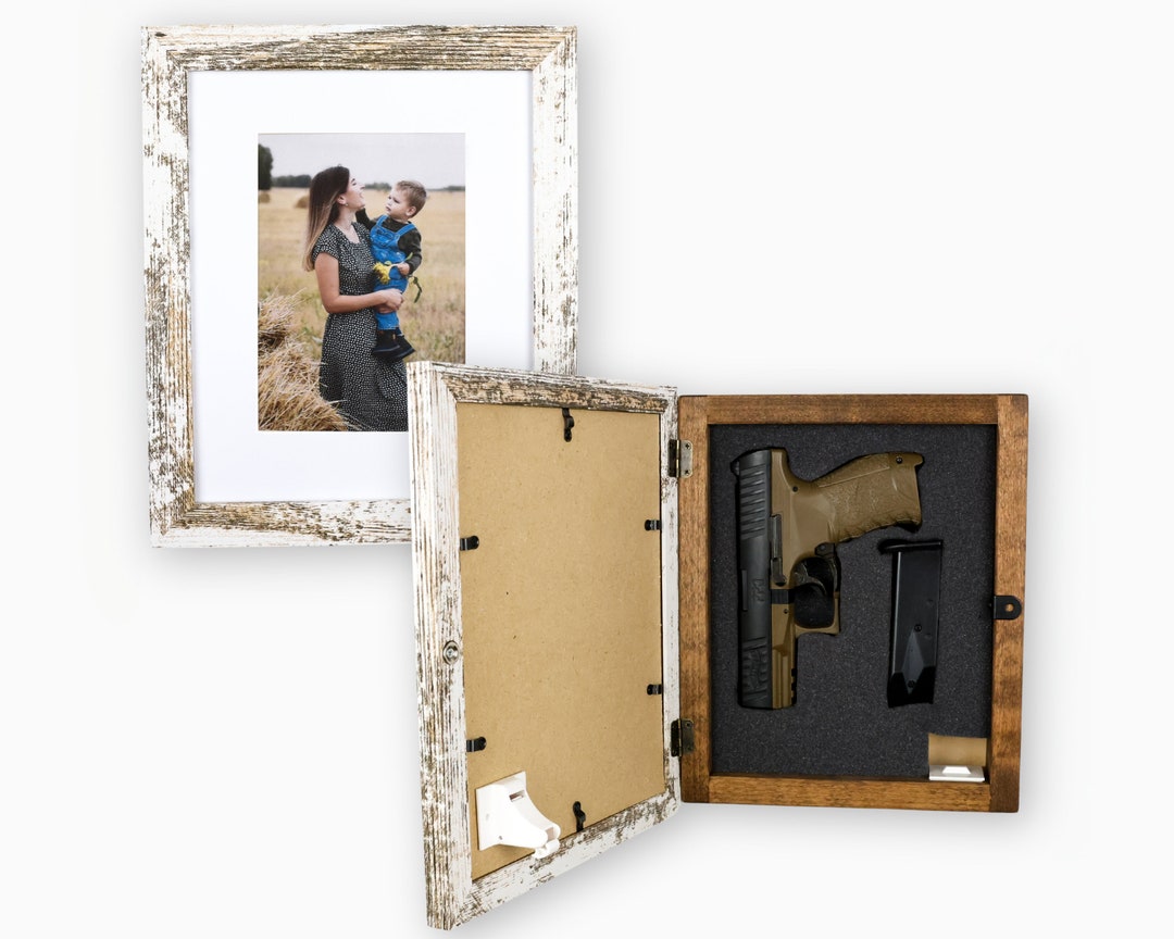 Hidden Gun Storage 5x7 or 8x10 Picture Frame, Wooden Wall Hanging Gun ...