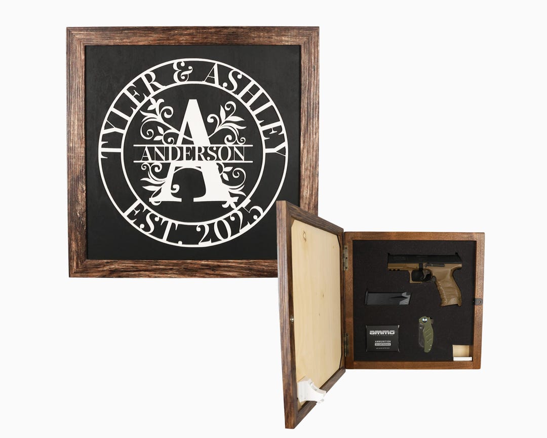 Personalized Last Name Hidden Gun Storage, Wooden Wall Hanging Gun ...