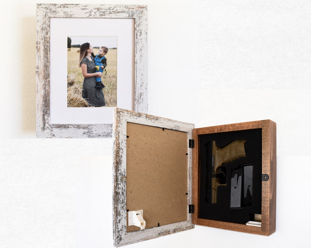 Hidden Gun Storage 5x7 or 8x10 Picture Frame, Wooden Wall Hanging Gun ...