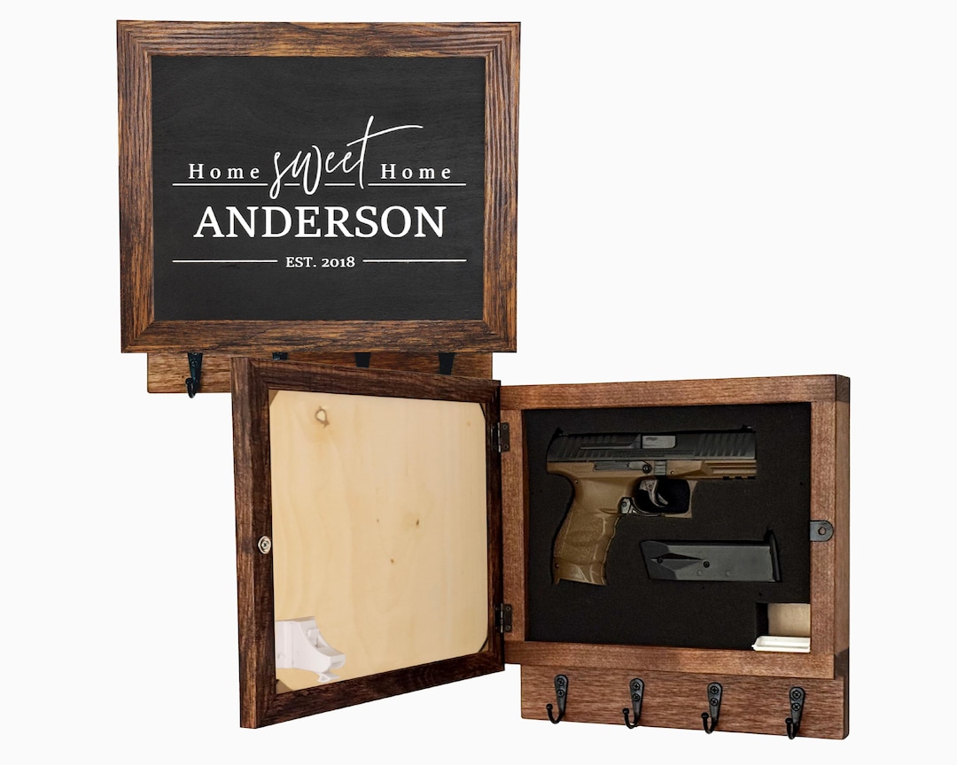 Personalized Last Name Key Holder, Hidden Gun Storage, Secret Gun ...