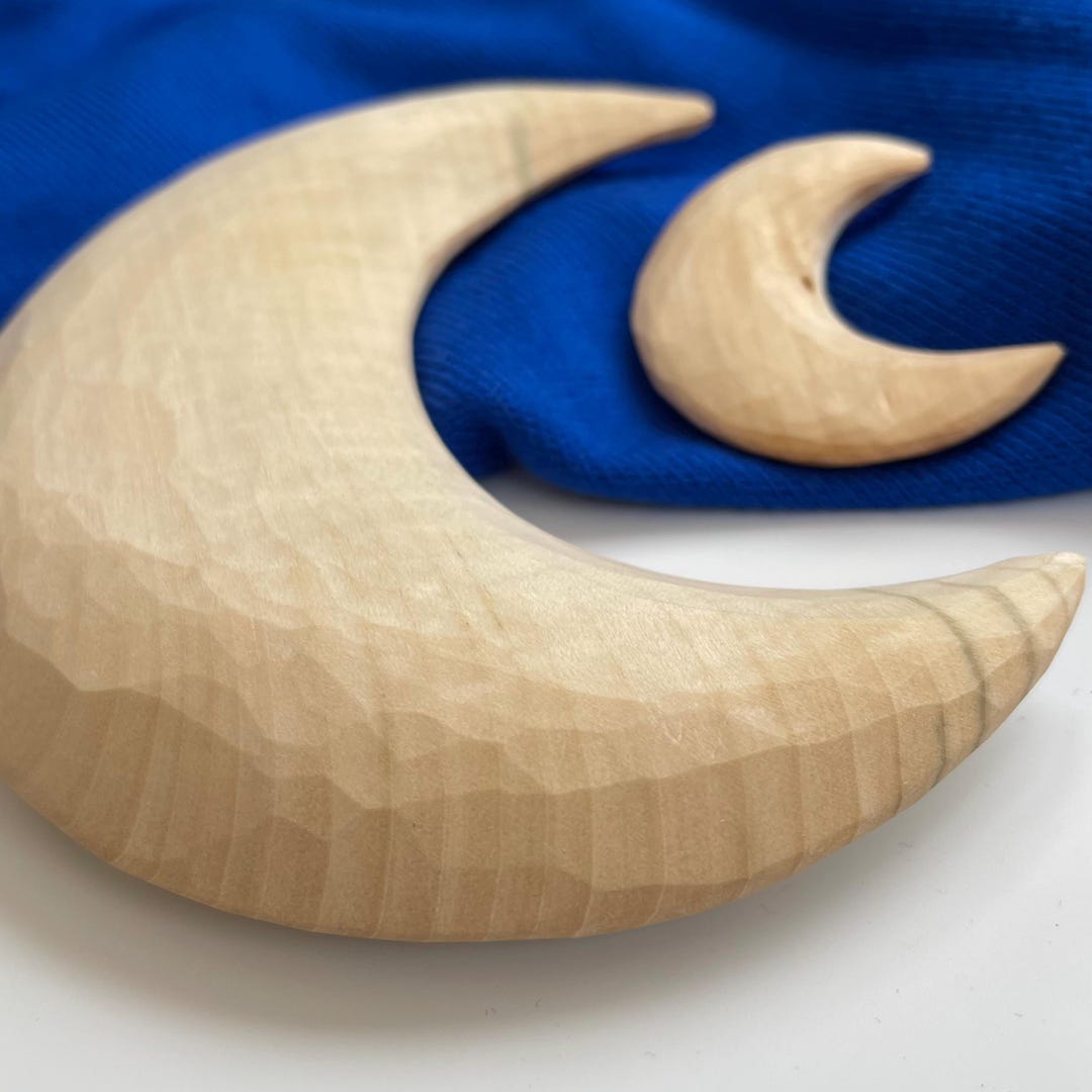 Wooden Hand Carved Crescent Moon 3d, Unfinished Small Large Moons ...
