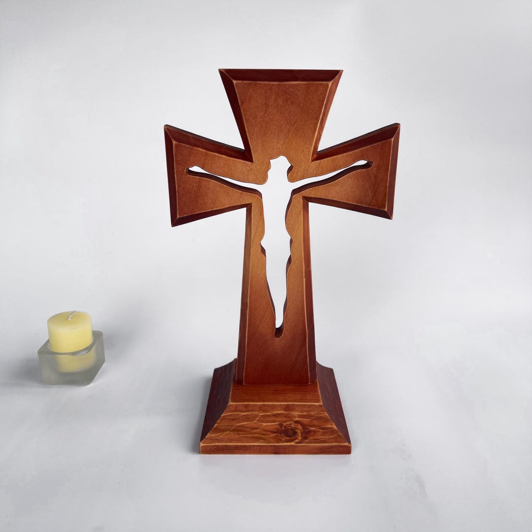 Wooden Cross Standing, Crucifix Hand Carved Cross, Rustic Cross Art ...
