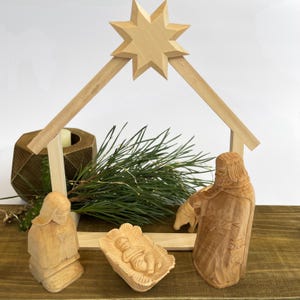 Large Nativity Set, Wood Hand Carved Figurines, Christmas Nativity ...