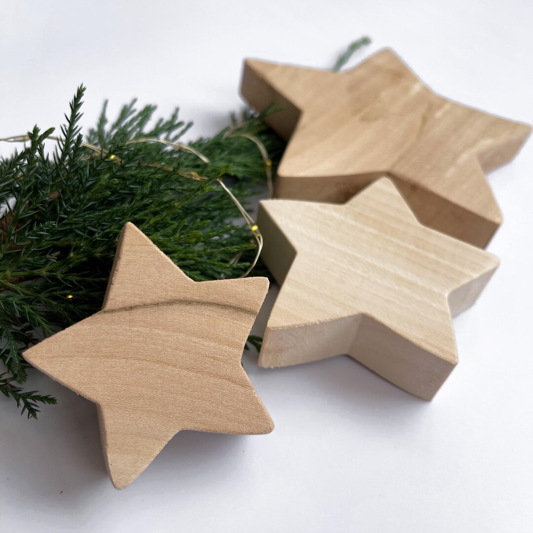 Set of 3 Hand Cut Wooden Stars Tree Decoration, Rustic Christmas ...