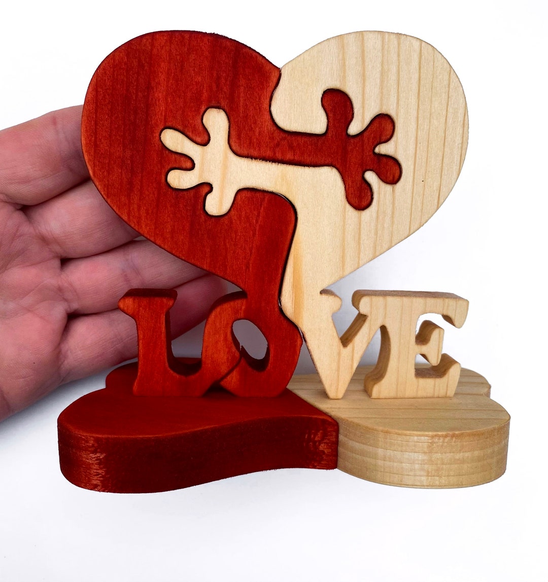Wooden Love Sign Stand, Wooden Standing Heart, Valentine Wood Heart ...