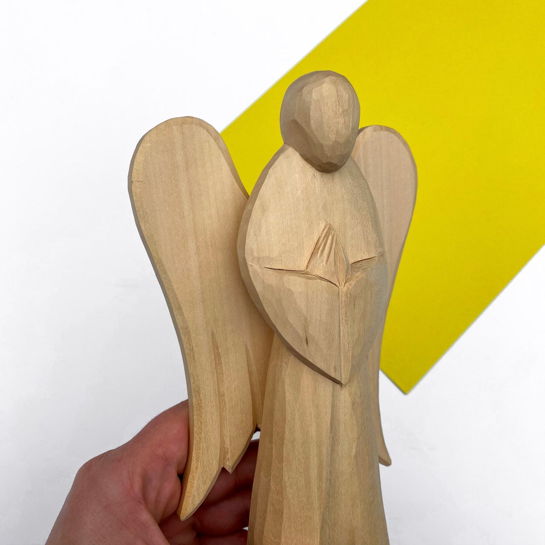 Wooden Standing Angel, Hand Carved Wooden Angel, Wooden Angel With ...