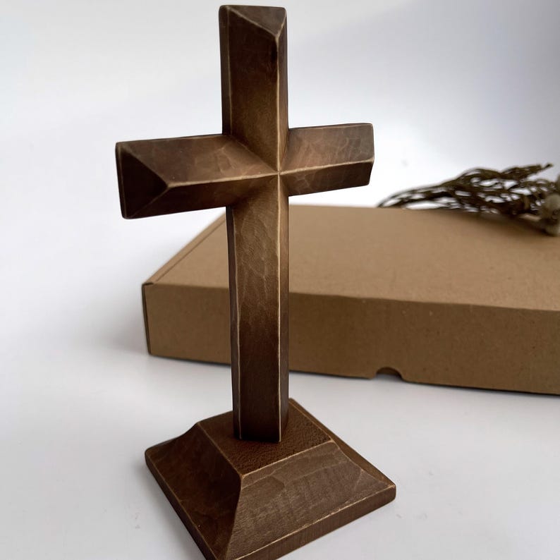 Small Standing Cross Statue, Solid Wood Christian Cross Home Decor ...