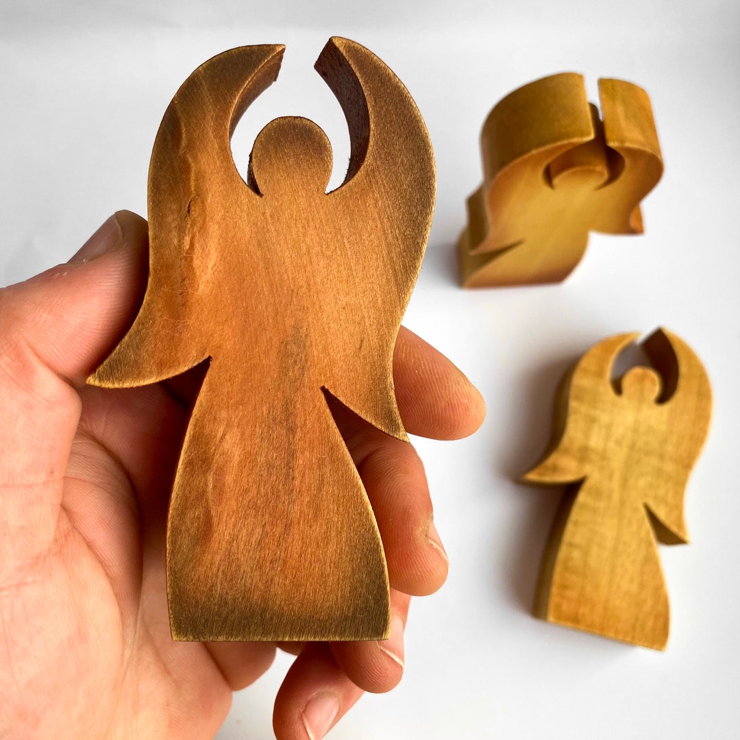 Small Wooden Angels, Wooden Angel Figurines, Primitive Angel, Angel ...