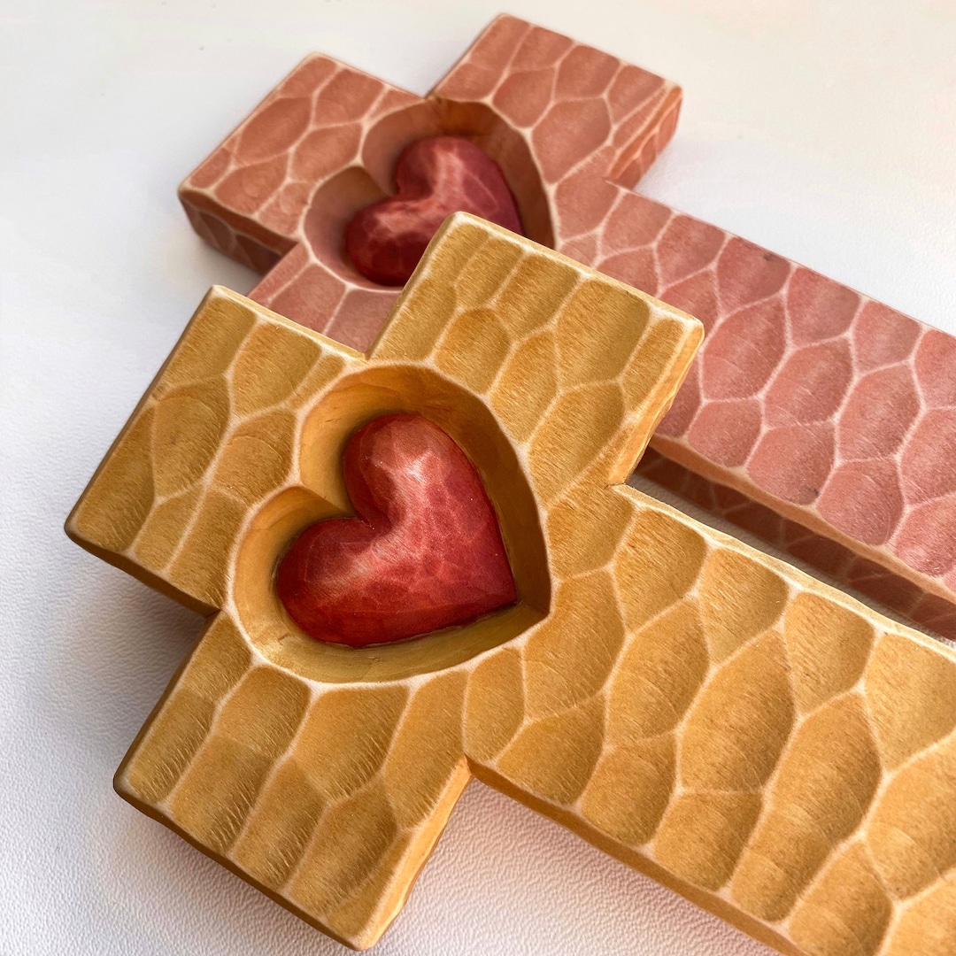Heart Wall Cross, Wooden Crucifix, Hand Carved Cross, Large Wood Cross ...