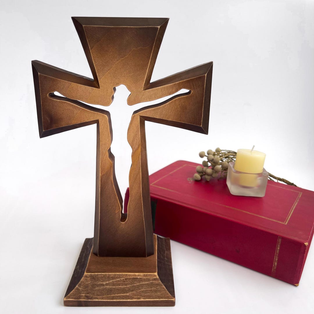 Wooden Standing Cross, Cross Decor for Table, Crucifix With Stand ...