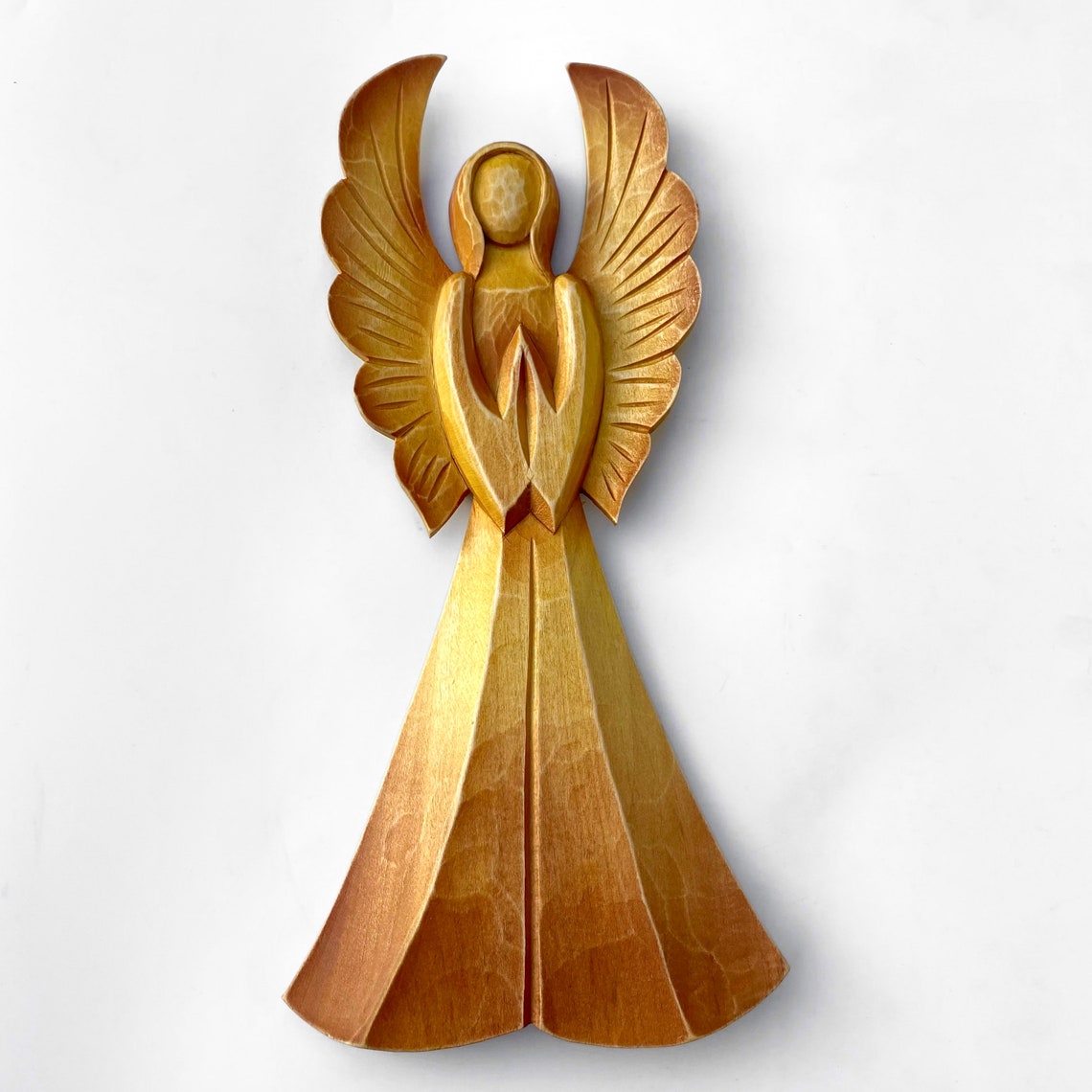 Large Wooden Wall Angel, Angel Hanging Figurine, Rustic Art Carved ...