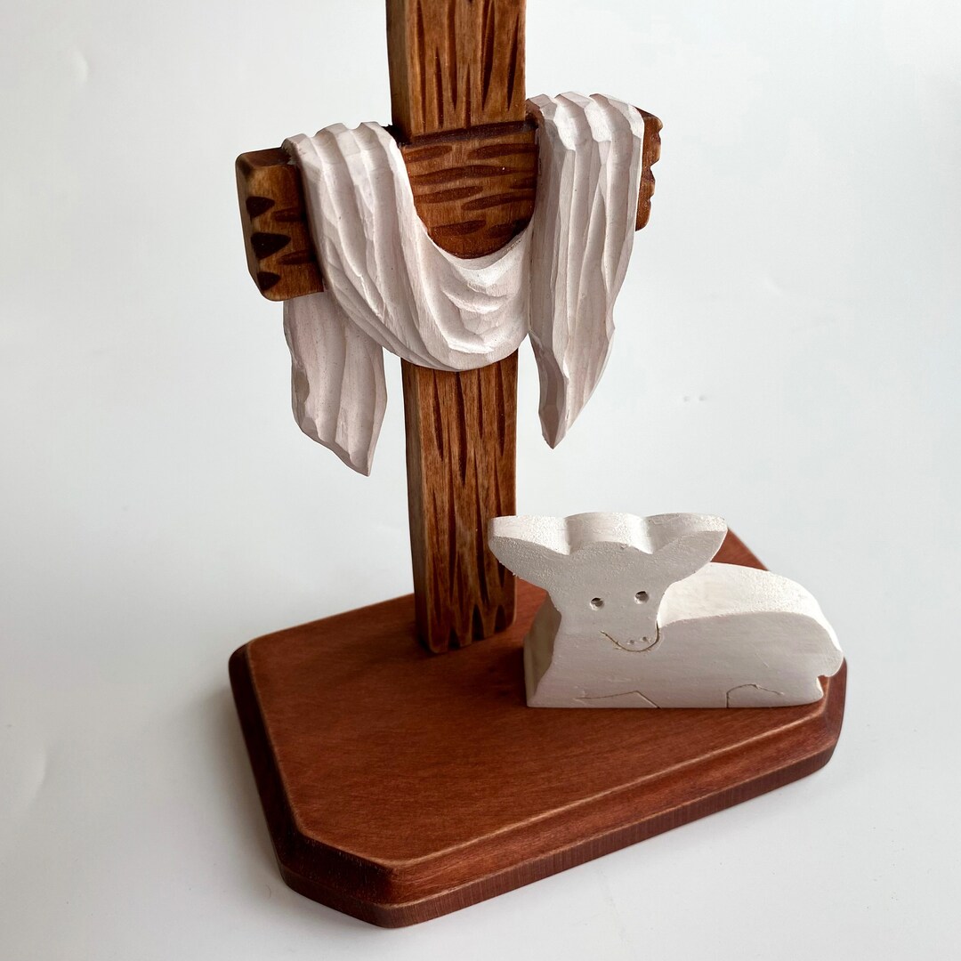 Wooden Cross on Stand With Lamb, Resurrection Wood Cross, Easter ...