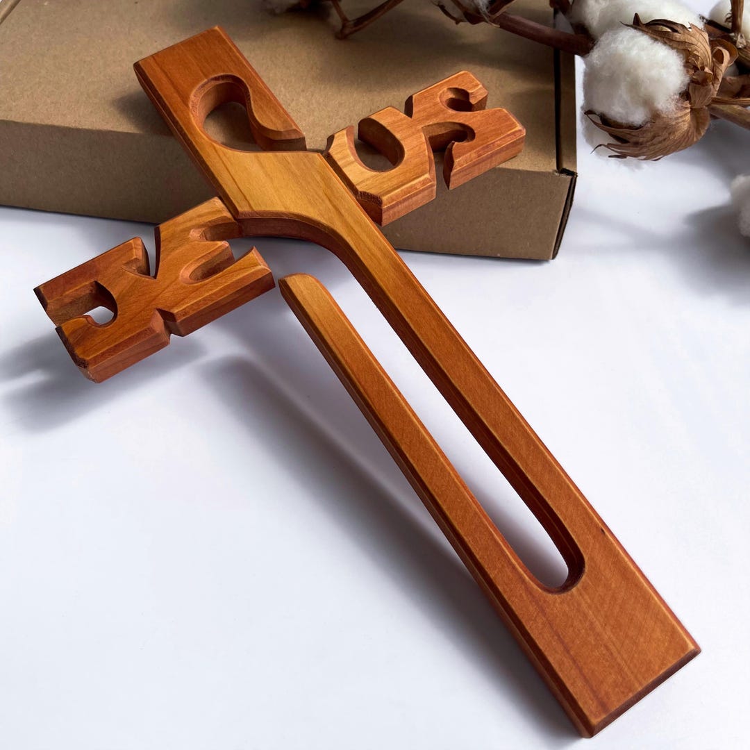 Wooden Jesus Christ Cross, Christian Gift Kids, Carved Crucifix, Wood ...