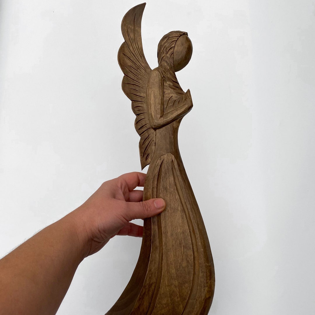 Wooden Carved Angel, Large Wall Art Angel, Angel Primitive, Tall Wood ...