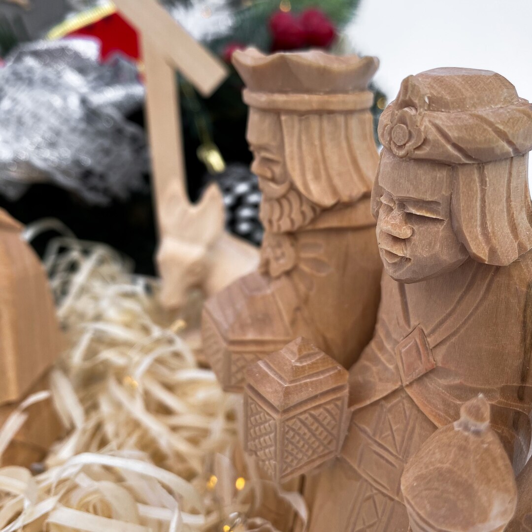 Large Hand Carved Wooden Nativity Set 11 Figurine for Christmas Gift ...