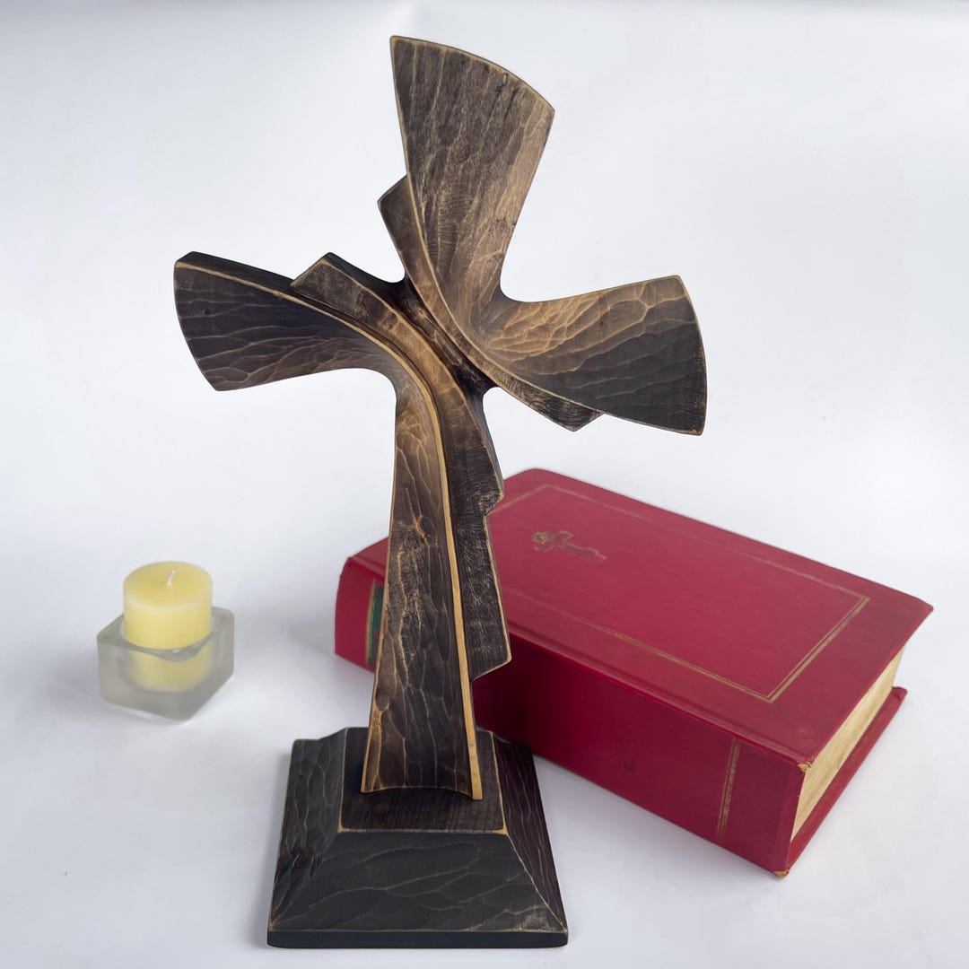 Standing Wooden Black Cross, Prayer Room Decor, Religious Wooden Gift ...