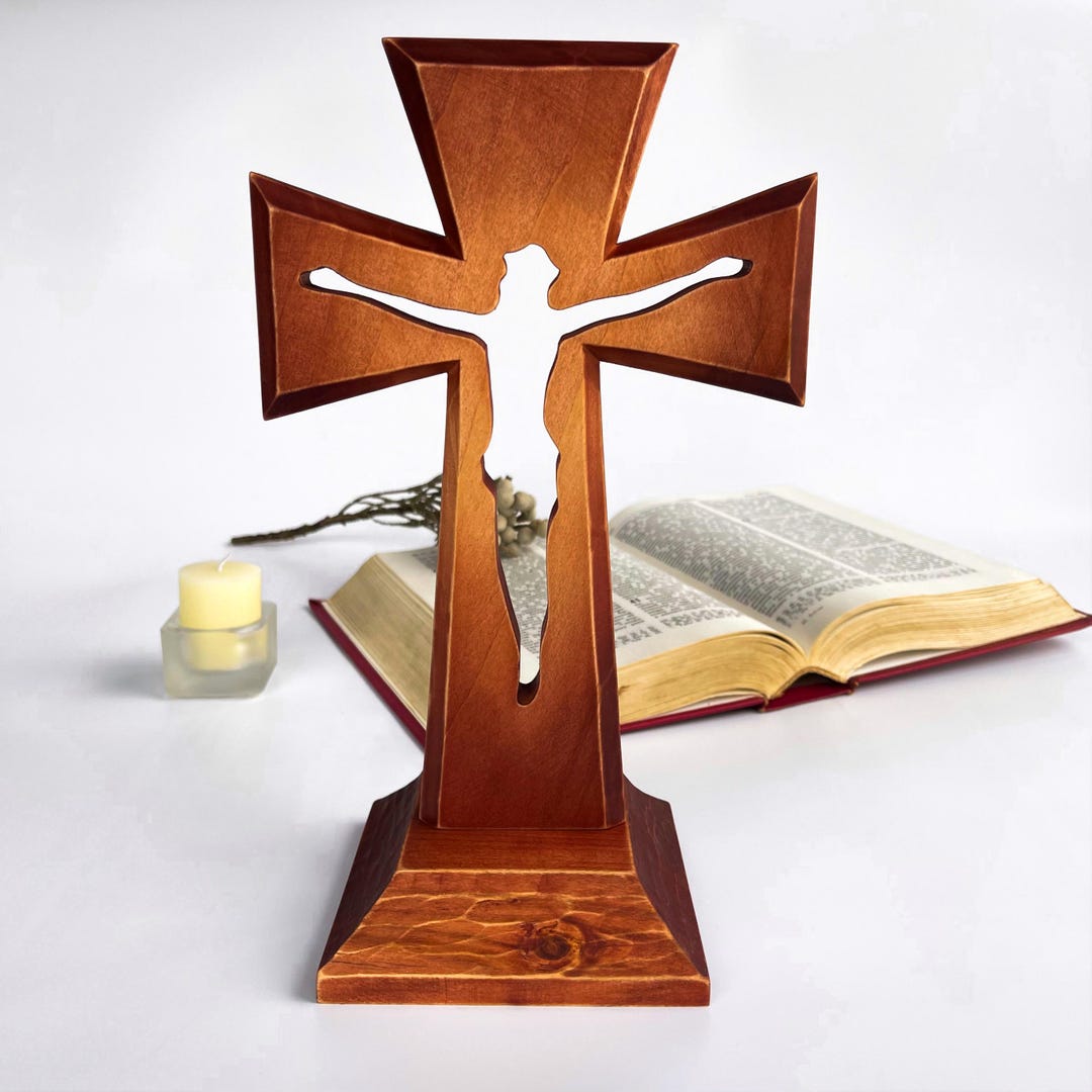 Crucifix on Stand, Wooden Carved Cross, Tabletop Cross, Easter Large ...