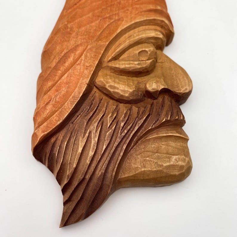 Wood Tree Spirit Face, Carving Sculpture, Fantasy Figurine, Carved Head ...