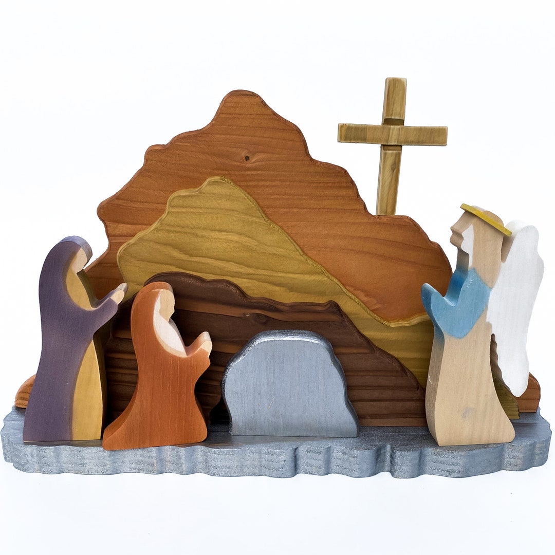 Wood Easter Resurrection Scene, Small Handmade Nativity Set, Religious ...