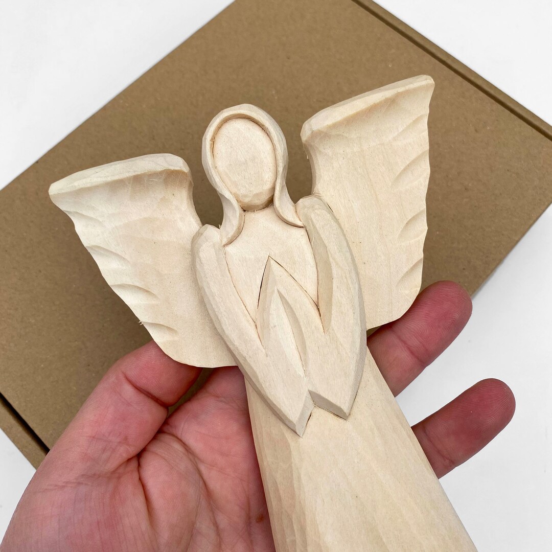 Unfinished Wooden Angel, Rustic Wall Hanging Angel, Hand Carved Small ...