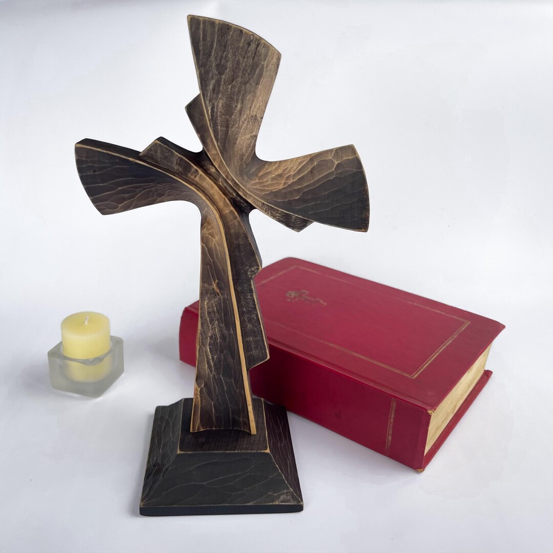Rustic Wooden Cross Tabletop, Carved Wooden Cross, Free Standing Cross ...