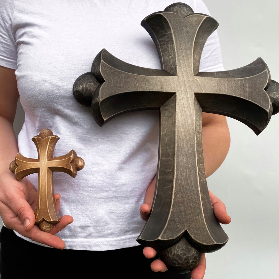 Wooden Cross for Wall Decor, Large Wood Cross, Hand Carved Cross ...