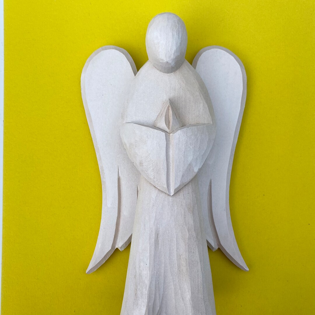 Wooden Angel Figurine, Standing Angel, White Wooden Angel Statue, Angel ...