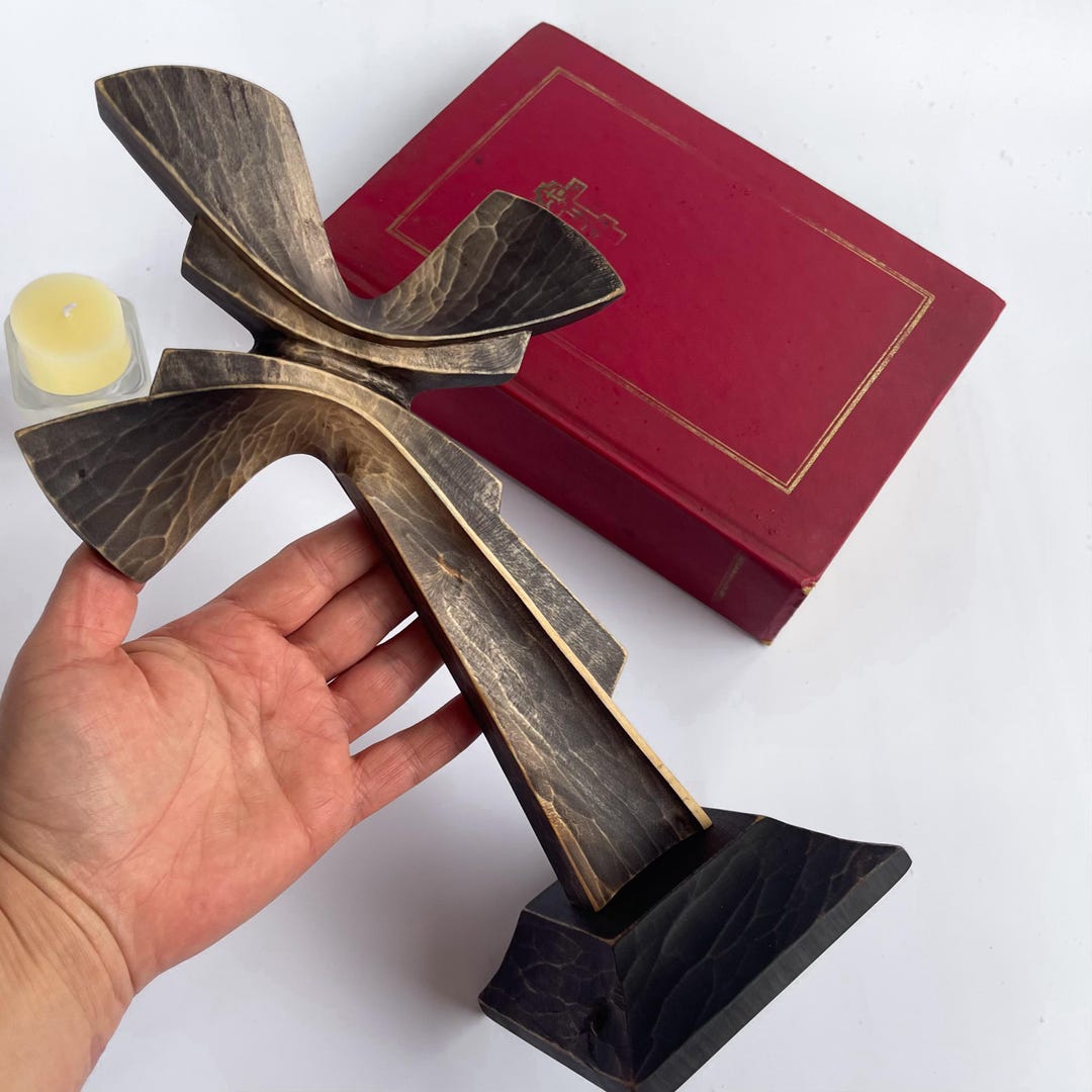 Wooden Crucifix on Stand, Carved Black Cross, Table Centrepieces ...